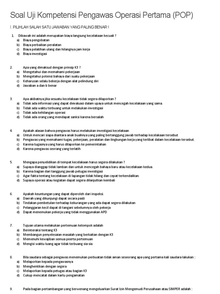 Uji Soal Materi Pra POP 2020 Online | PDF