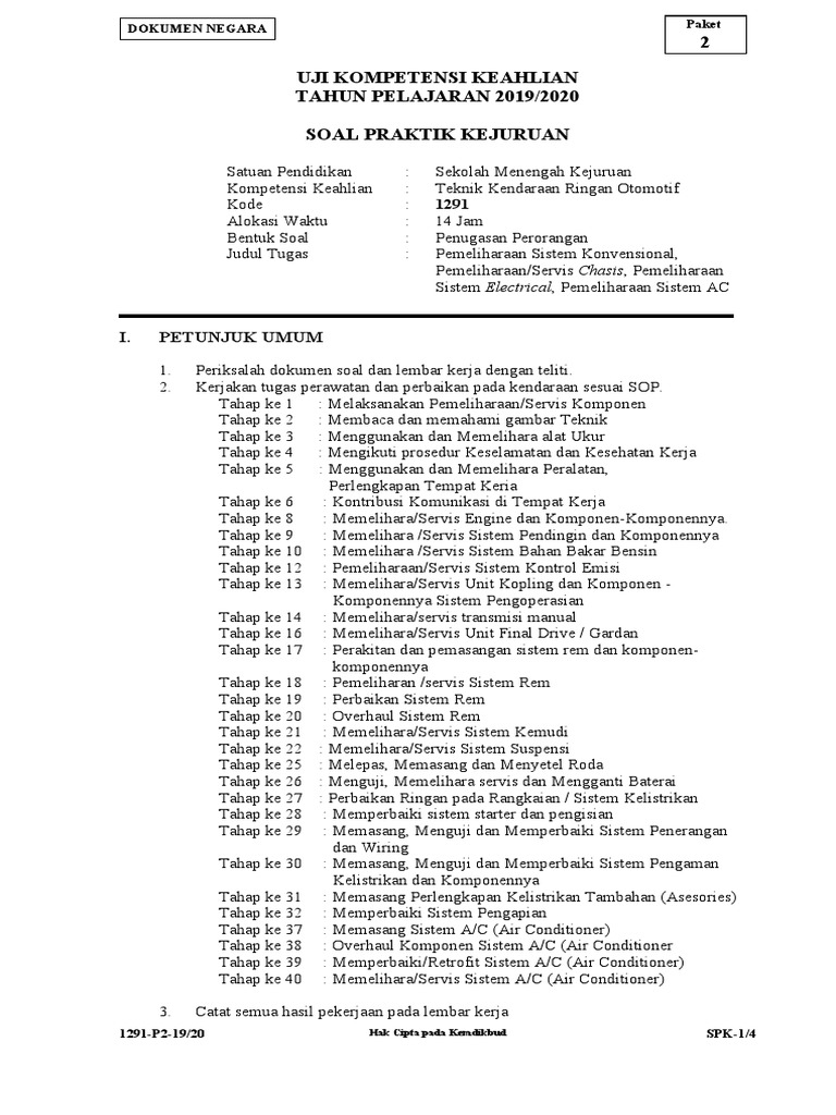 1291-P2-SPK-Teknik Kendaraan Ringan Otomotif-K13rev | PDF