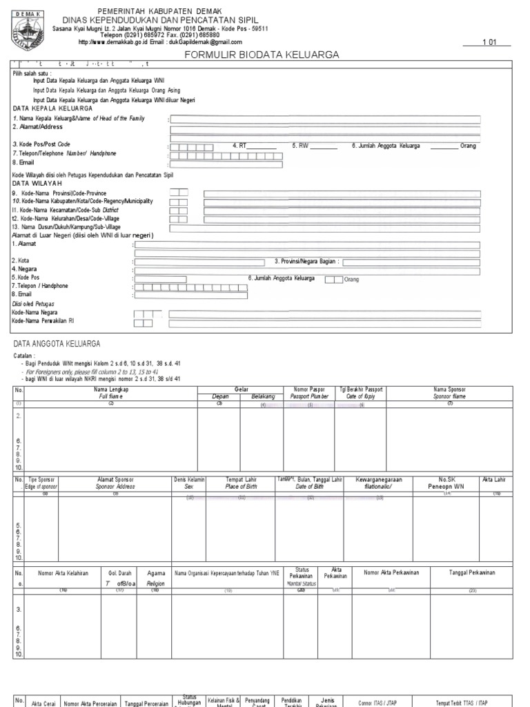 Format Pengajuan KK F1.01 Kabupaten Demak | PDF