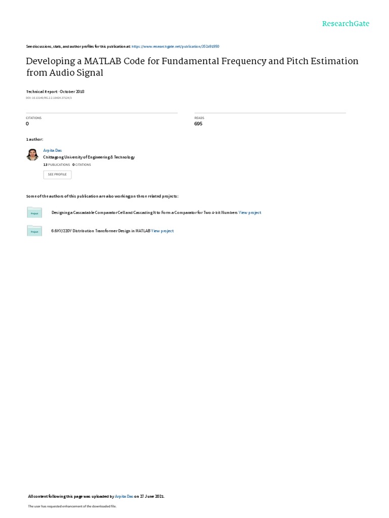 Developing A MATLAB Code For Fundamental Frequency and Pitch Estimation From Audio Signal | PDF ...