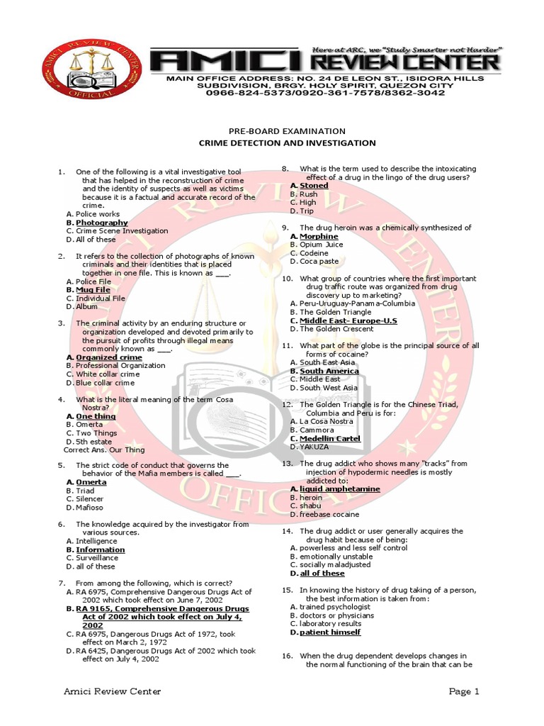 Cdi Pre Board Answer Key | PDF | Substance Dependence | Traffic