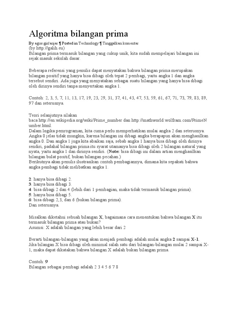 Algoritma Bilangan Prima | PDF