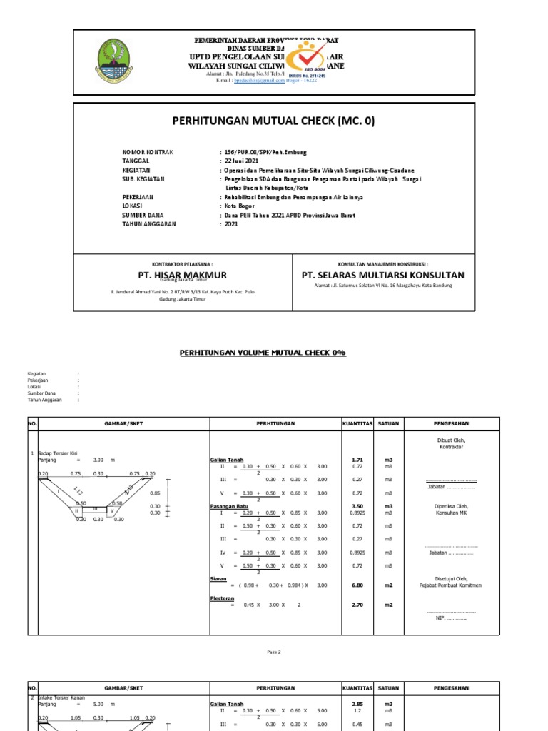 Contoh Back Up Perhitungan MC.0 | PDF