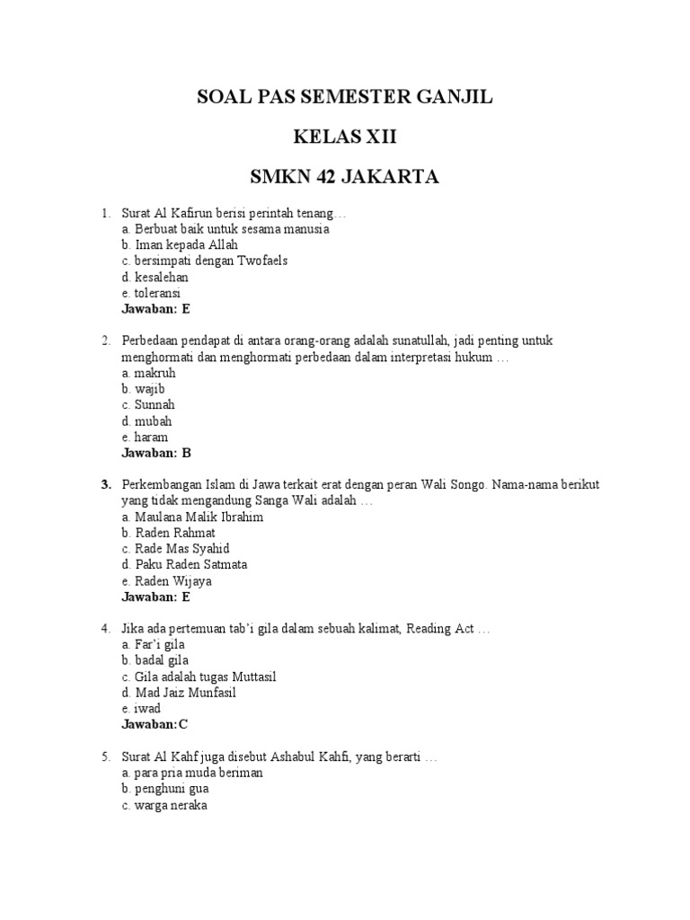 Soal Pas Pai Ganjil Kelas Xii SMKN 42 | PDF