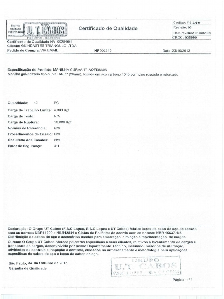 Certificados - Manilhas | PDF