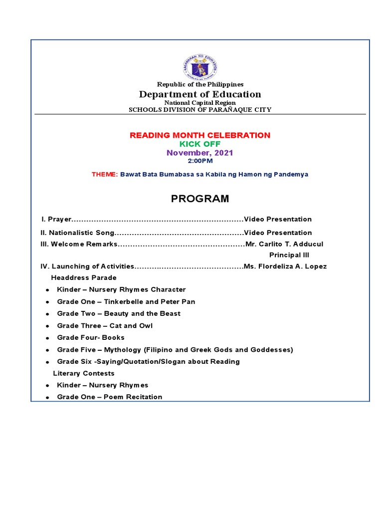 Department of Education: Reading Month Celebration | PDF