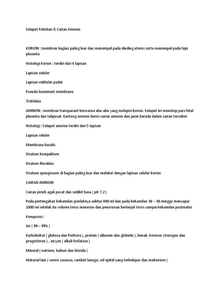Selaput Ketuban dan Plasenta: Fungsi & Struktur | PDF