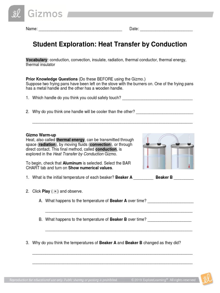 Student Exploration: Heat Transfer by Conduction - Understanding How ...