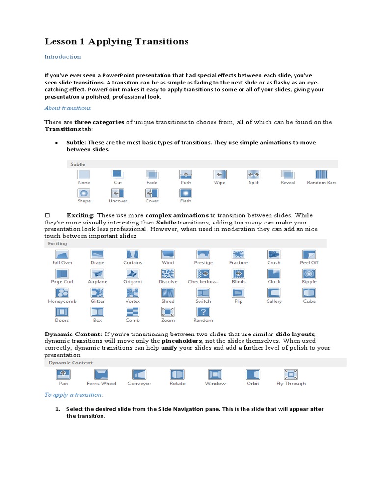 Lesson 1 Applying Transitions | PDF | Software | Computing
