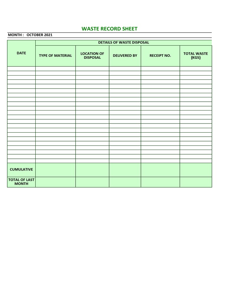 Waste Record Sheet-1 | PDF