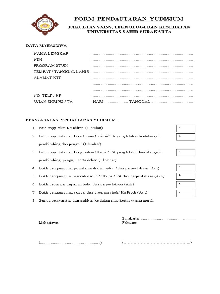 Form Pendaftaran Yudisium Pdf