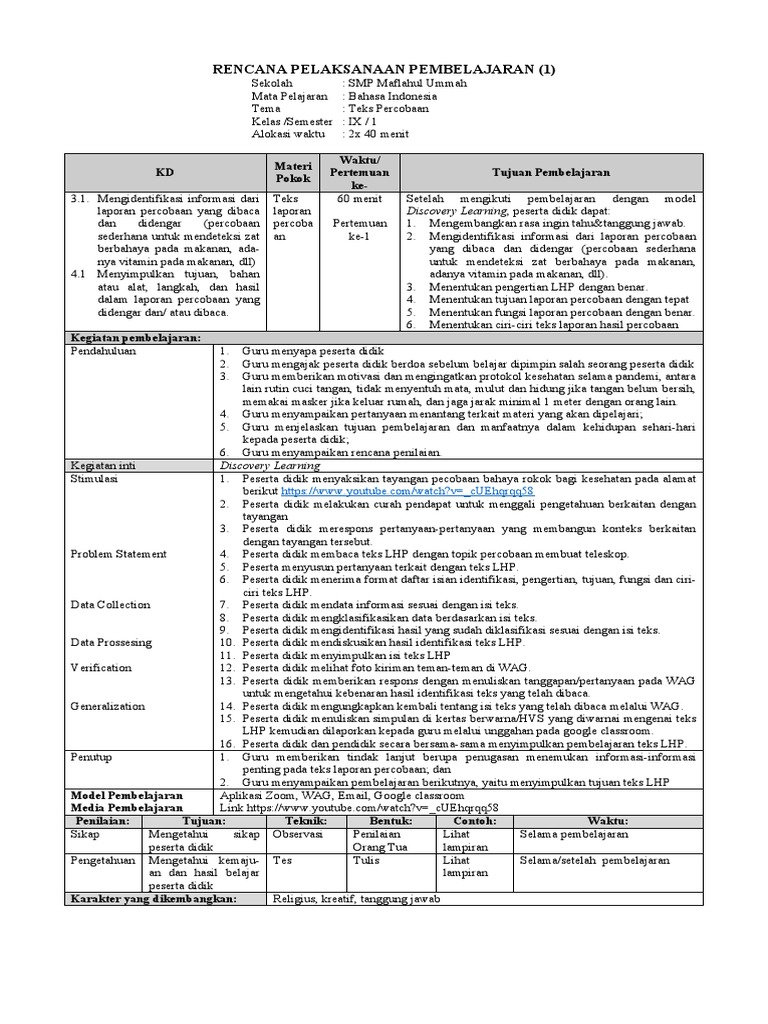RPP KD 3.1 Dan 4.1 Teks LHP | PDF | Karier & Perkembangan