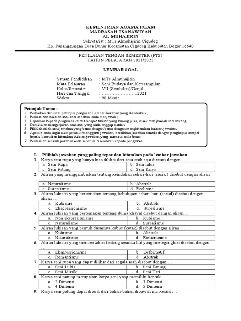 Soal SBK Kelas 7,8,9 | PDF