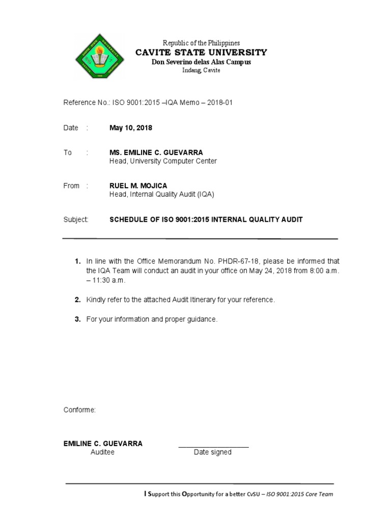 ISO 9001-2015 - Audit Memo 2018-01 | PDF