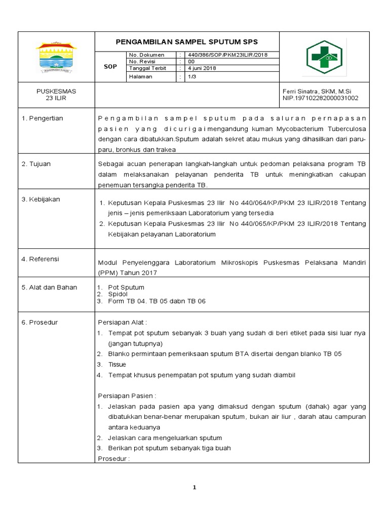 Prosedur Pengambilan Sampel Sputum | PDF