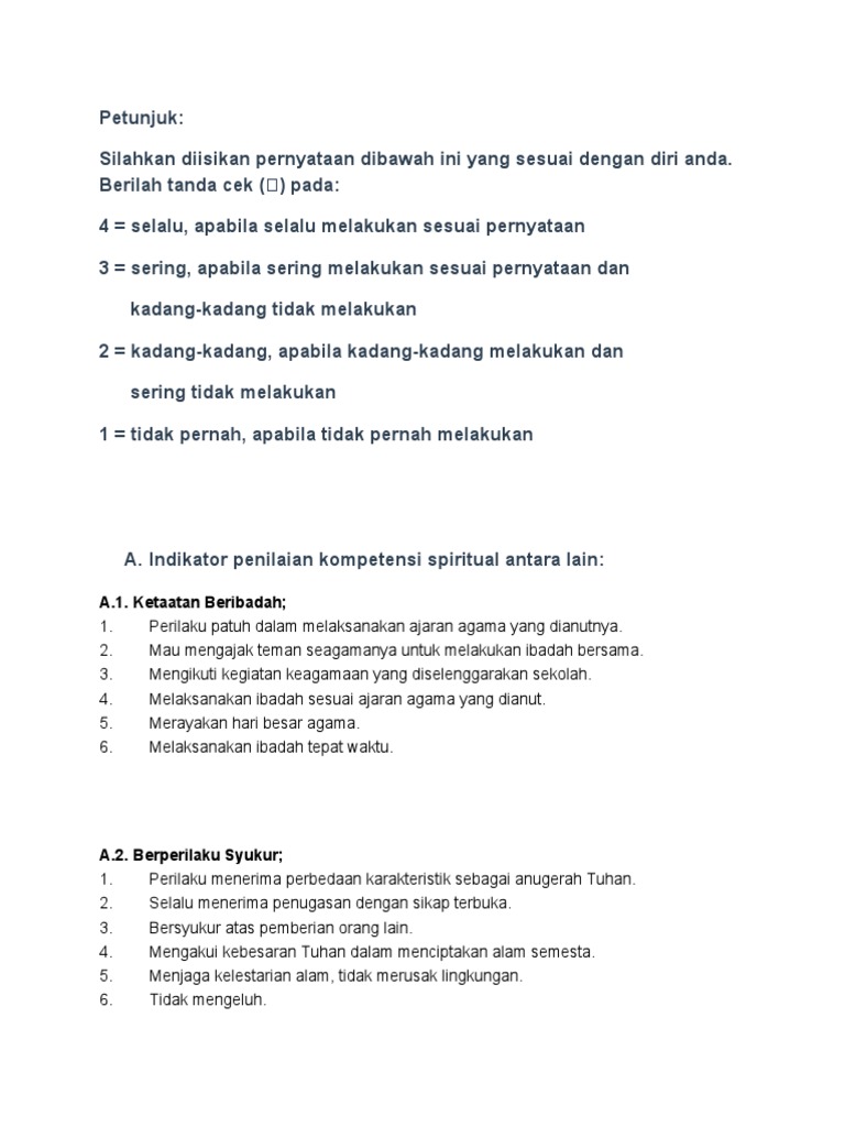 Indikator Nilai Sikap Spiritual | PDF