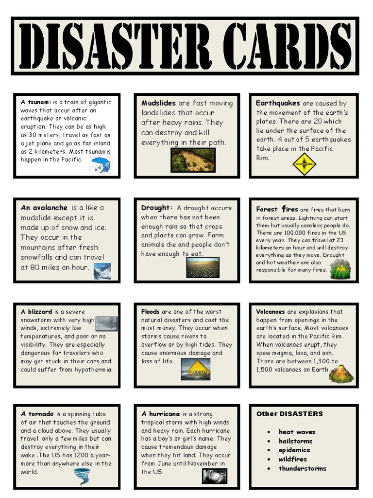 Natural Disasters Vocabulary Cards Classroom Posters Flashcards Fun ...