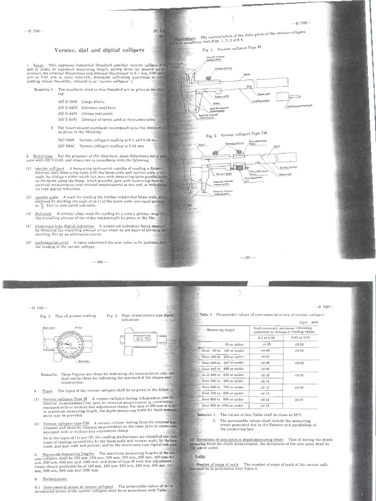 JIS B 7507 1993 Vernier Dial and Digital Calipers | PDF