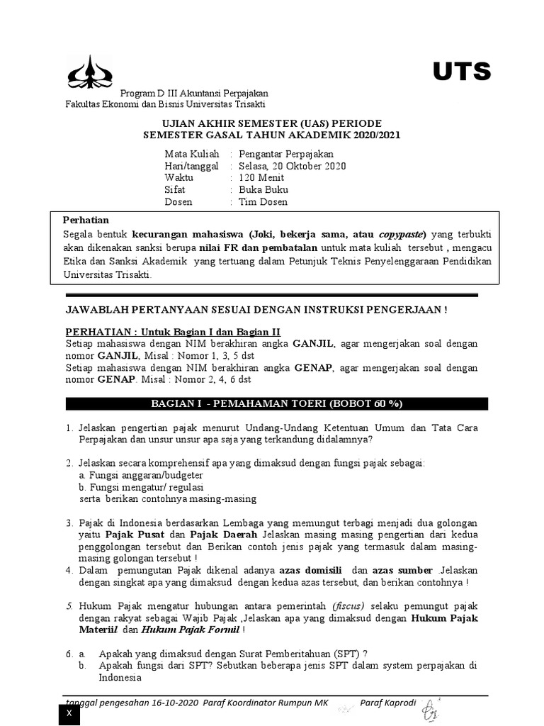 UAS Pengantar Perpajakan 2020/2021 | PDF