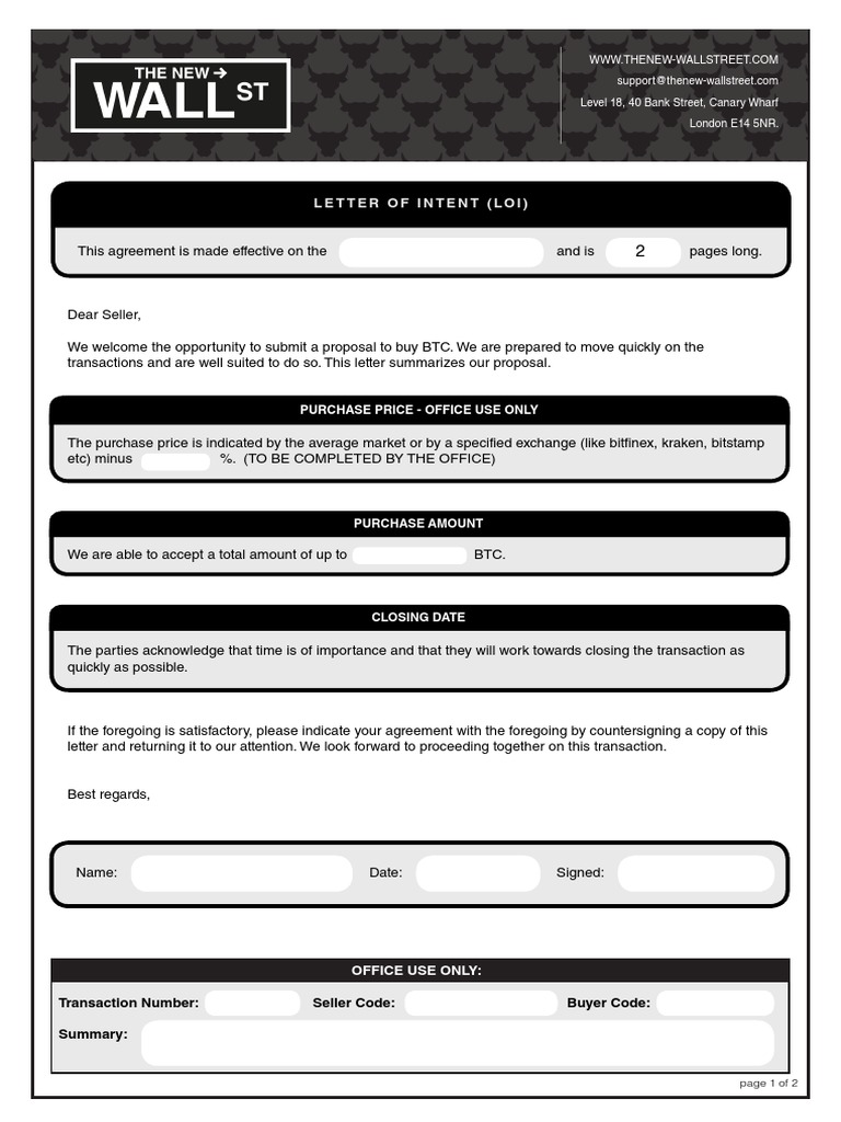 Letter of Intent (Loi) : Purchase Price - Office Use Only | PDF ...