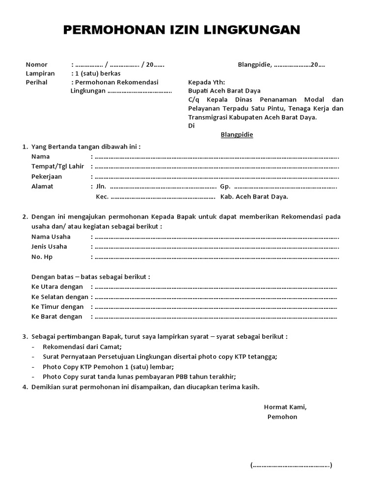 Formulir Permohonan Izin Lingkungan | PDF