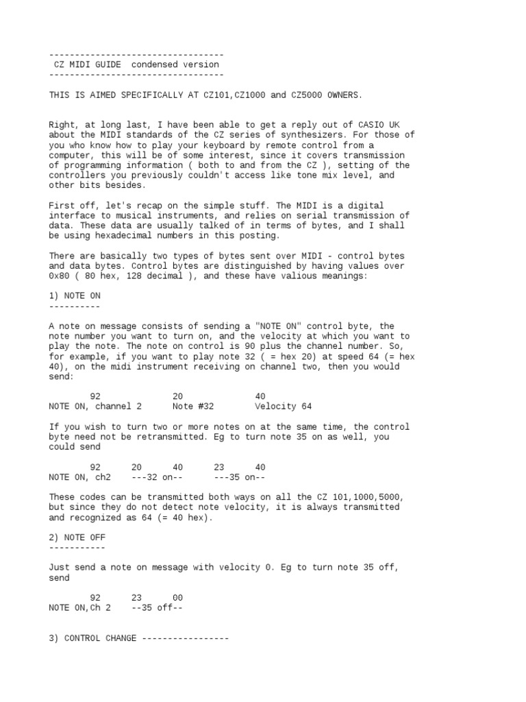 CZ MIDI guide condensed | PDF | Computing | Computer Engineering