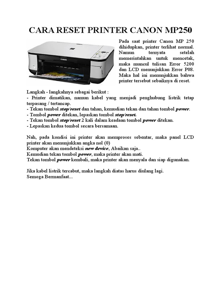 Cara Reset Printer Canon MP250 | PDF