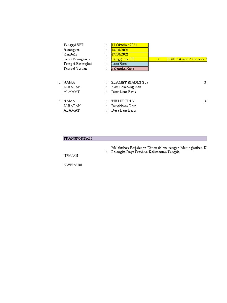 SPPD 2021 Kades Laas Baru 2 Orang | PDF