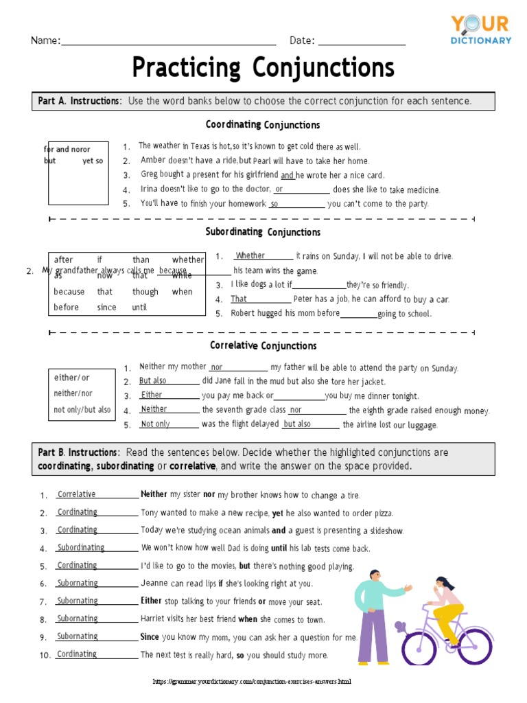 Conjunction Practice Worksheet | PDF