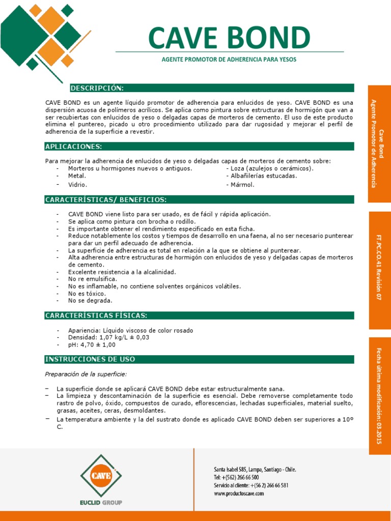 Cave Bond: Adherencia para Yesos | PDF | Yeso | Pintar