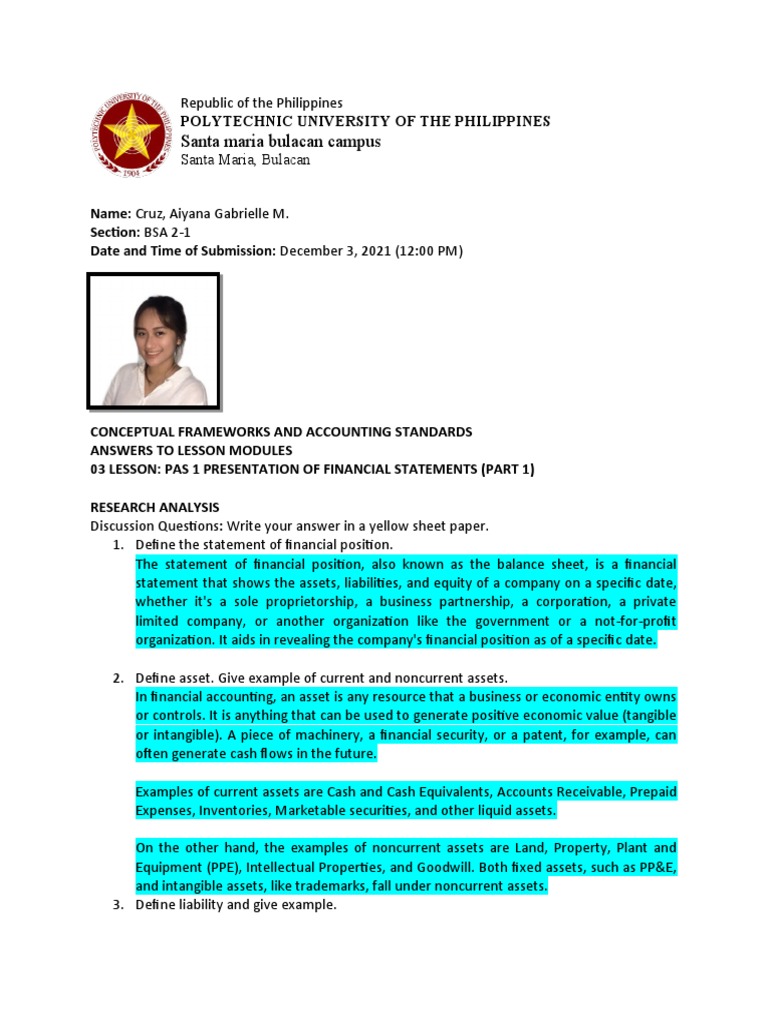 Cruz, Aiyana Gabrielle - CFAS 03 | PDF | Balance Sheet | Equity (Finance)