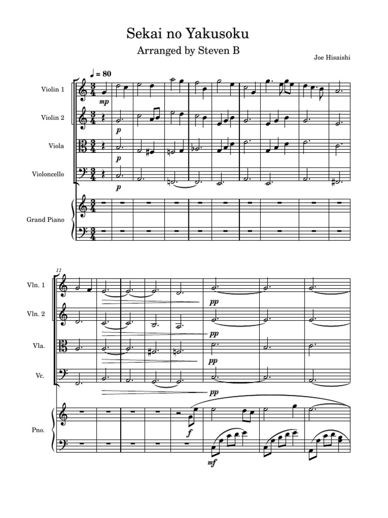 Sekai No Yakusoku: Arranged by Steven B | PDF | Classical Music ...