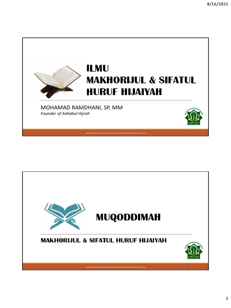Ilmu Makhorijul & Sifatul Huruf Hijaiyah Ashabul Hijrah (Rev 00) | PDF