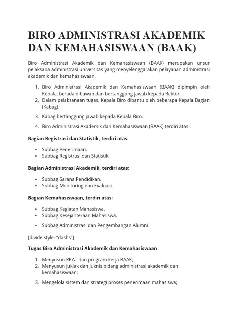 Tugas Biro Administrasi Akademik Dan Kemahasiswaan | PDF