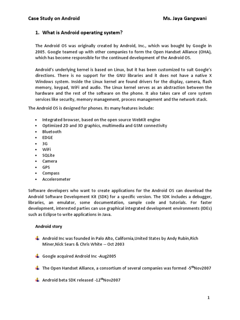 Case Study On Android Ms. Jaya Gangwani 1. What Is Android Operating ...