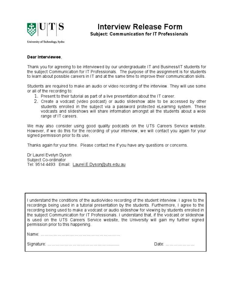 Interview Release Form Final | PDF