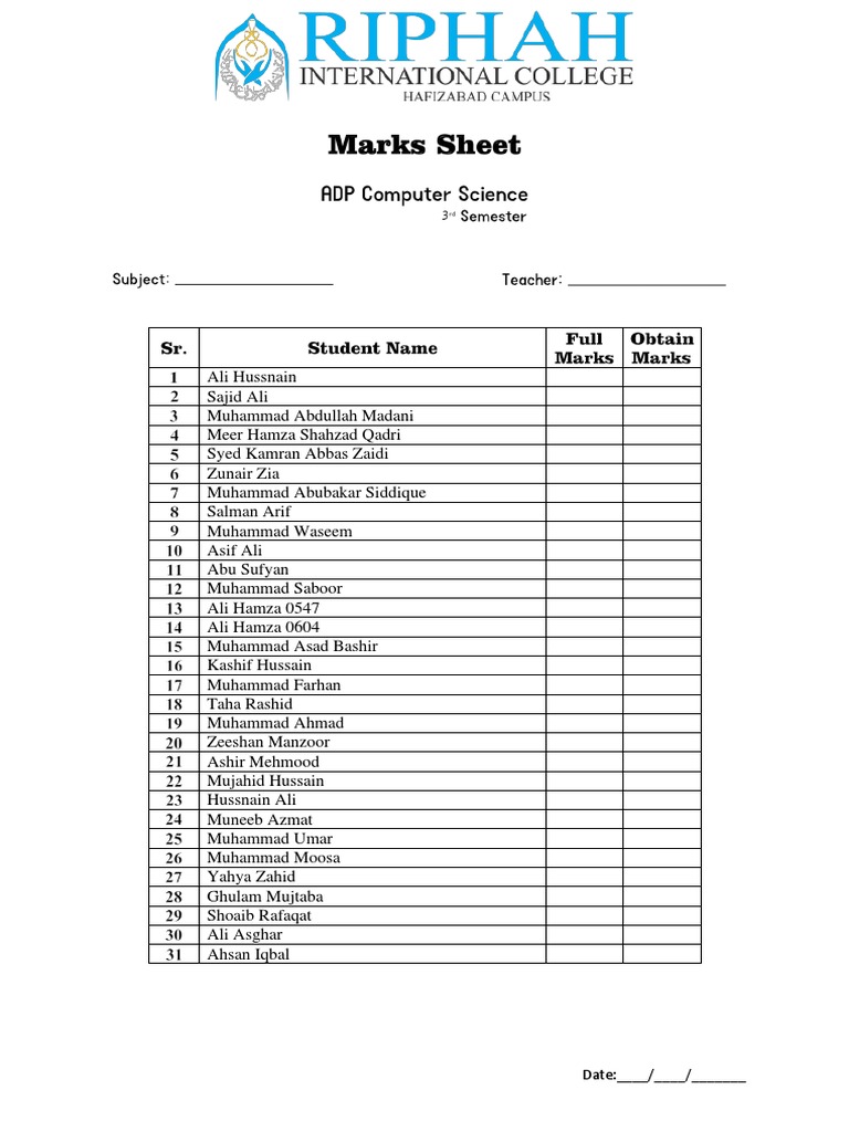 Marks Sheet 3rd Sem | PDF
