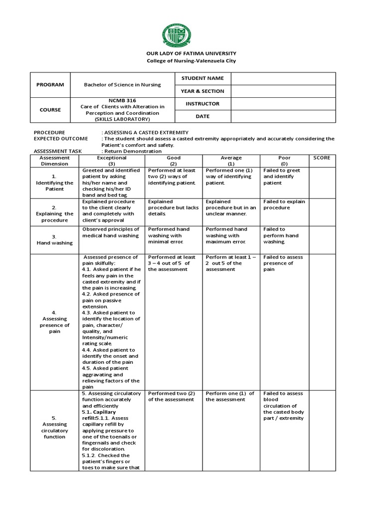Casted Extremity Assessment Checklist | PDF | Pain | Paresthesia