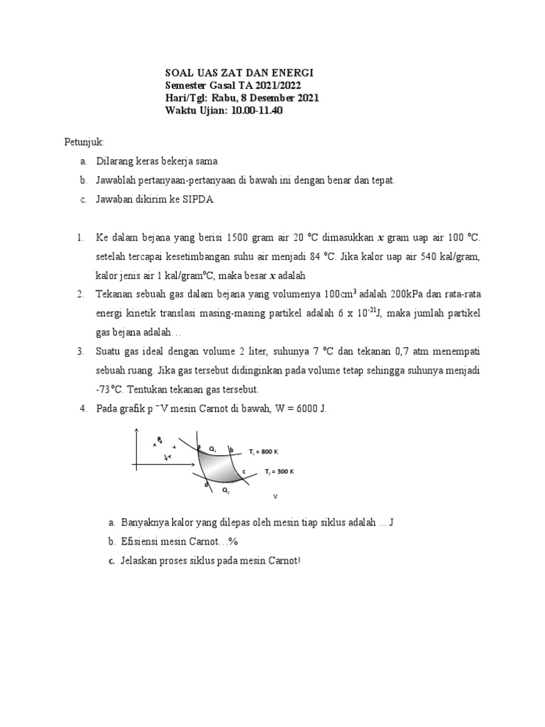 Soal UAS Zat dan Energi 2021/2022 | PDF