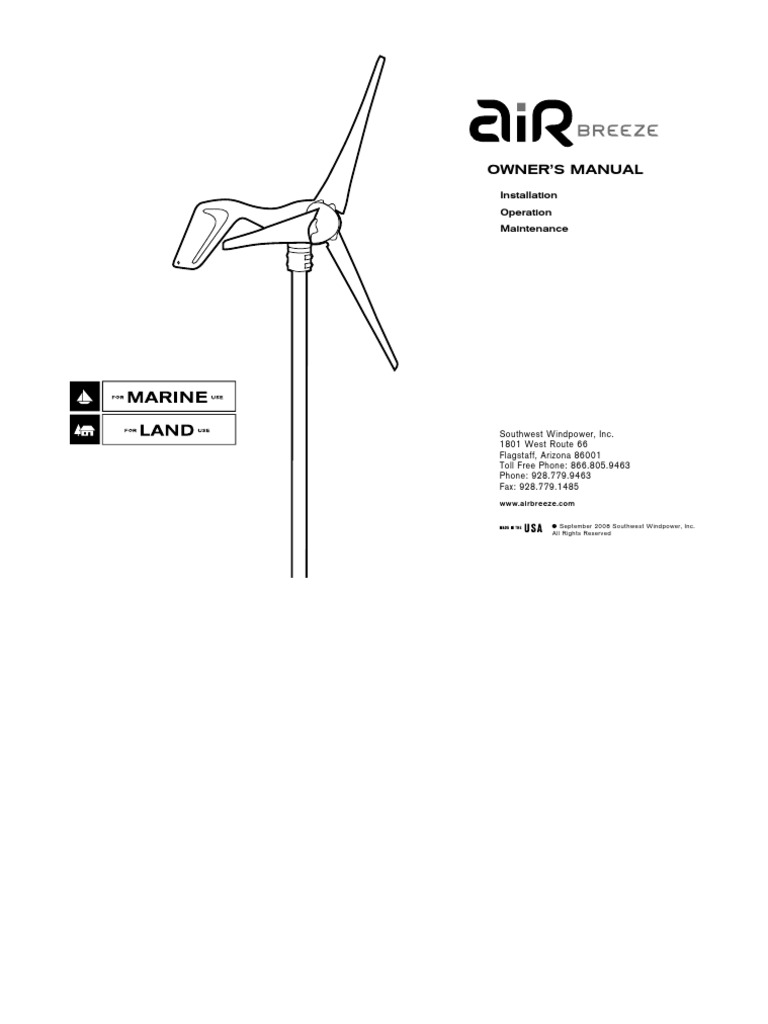 Owner's Manual: Installation Operation Maintenance | PDF | Wind Power ...
