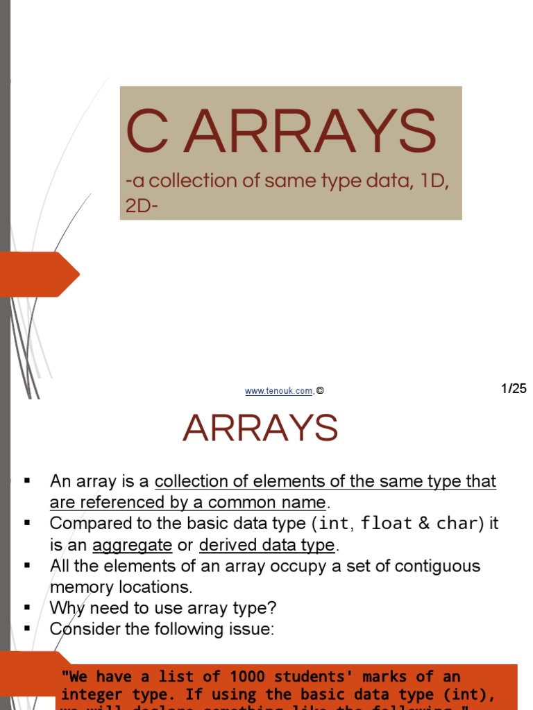 C Arrays: - A Collection of Same Type Data, 1D, 2D | PDF | Array Data ...