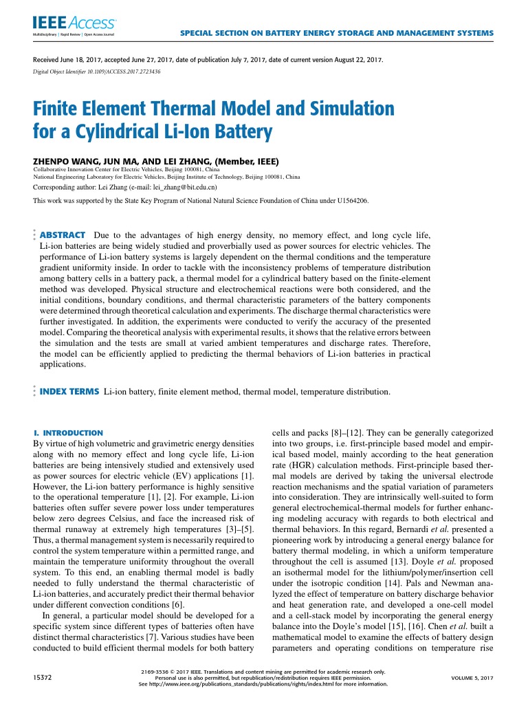 Finite Element Thermal Model and Simulation For A Cylindrical Li-Ion ...
