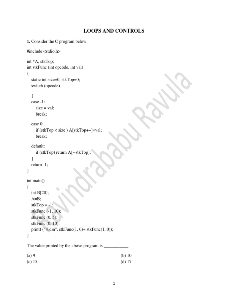 Loops and Controls: 1. Consider The C Program Below | PDF | Systems Engineering | Programming ...