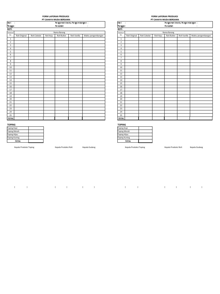 Form Produksi Harian 2 | PDF