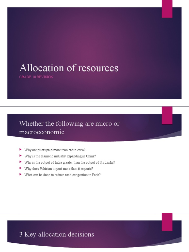 Allocation of Resources: Grade 10 Revision | PDF | Price Elasticity Of ...