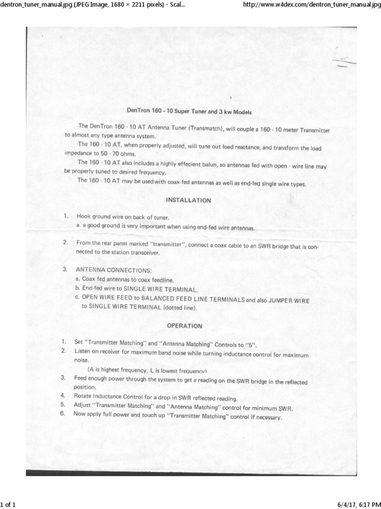 Dentron - Tuner - Manual & Schematic | PDF