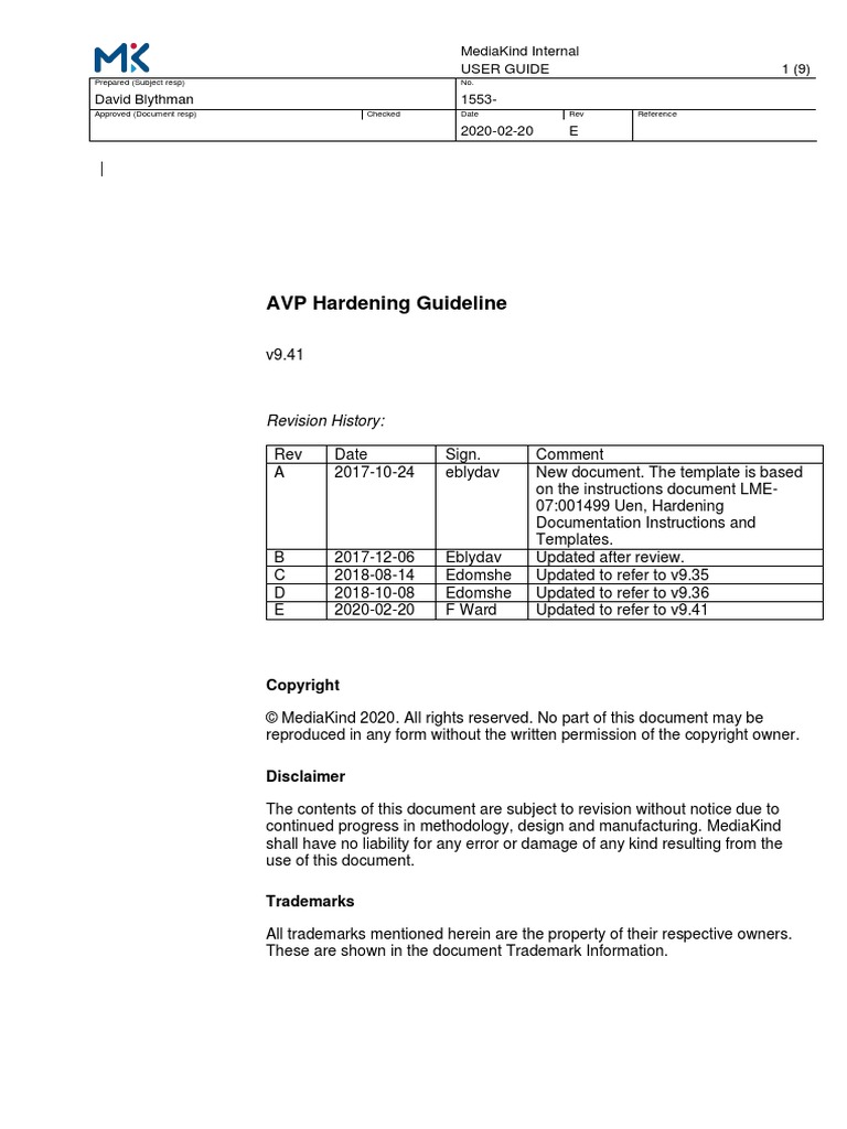 Avp Hardening Guideline: Mediakind Internal User Guide 1 (9) David ...