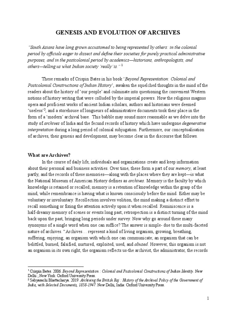 Genesis and Evolution of Archives | PDF | Archive | British Raj