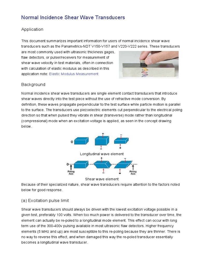Normal Incidence Shear Wave Transducers | PDF | Waves | Shear Stress