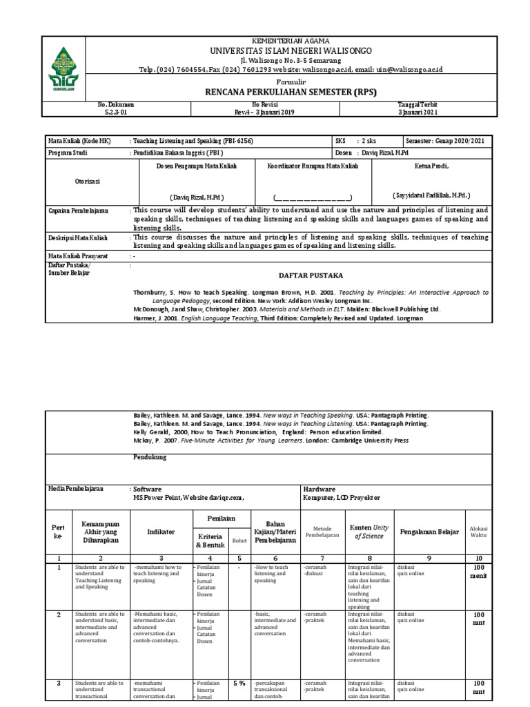 Universitas Islam Negeri Walisongo: Rencana Perkuliahan Semester (RPS ...